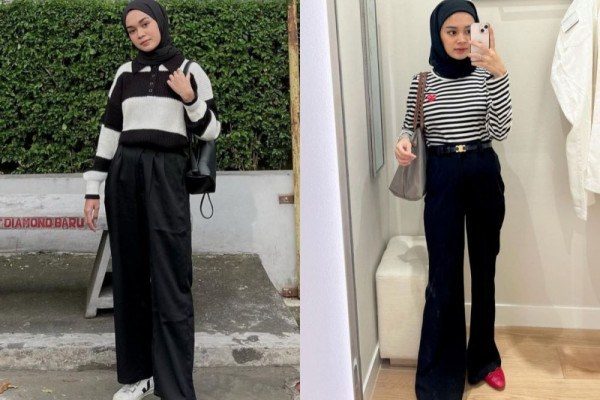 9 Ide Outfit Striped Hitam ala Yure Zalina