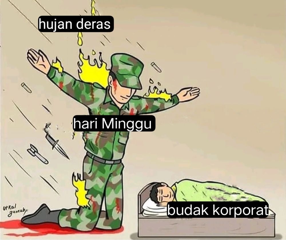 Meme Tentara Menjaga Bocah Tidur dari Serangan Musuh