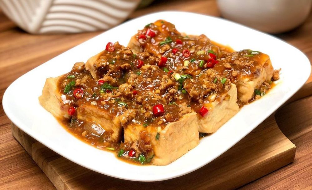 Resep Tahu Siram Daging Cincang, Menu Chinese Food Simpel