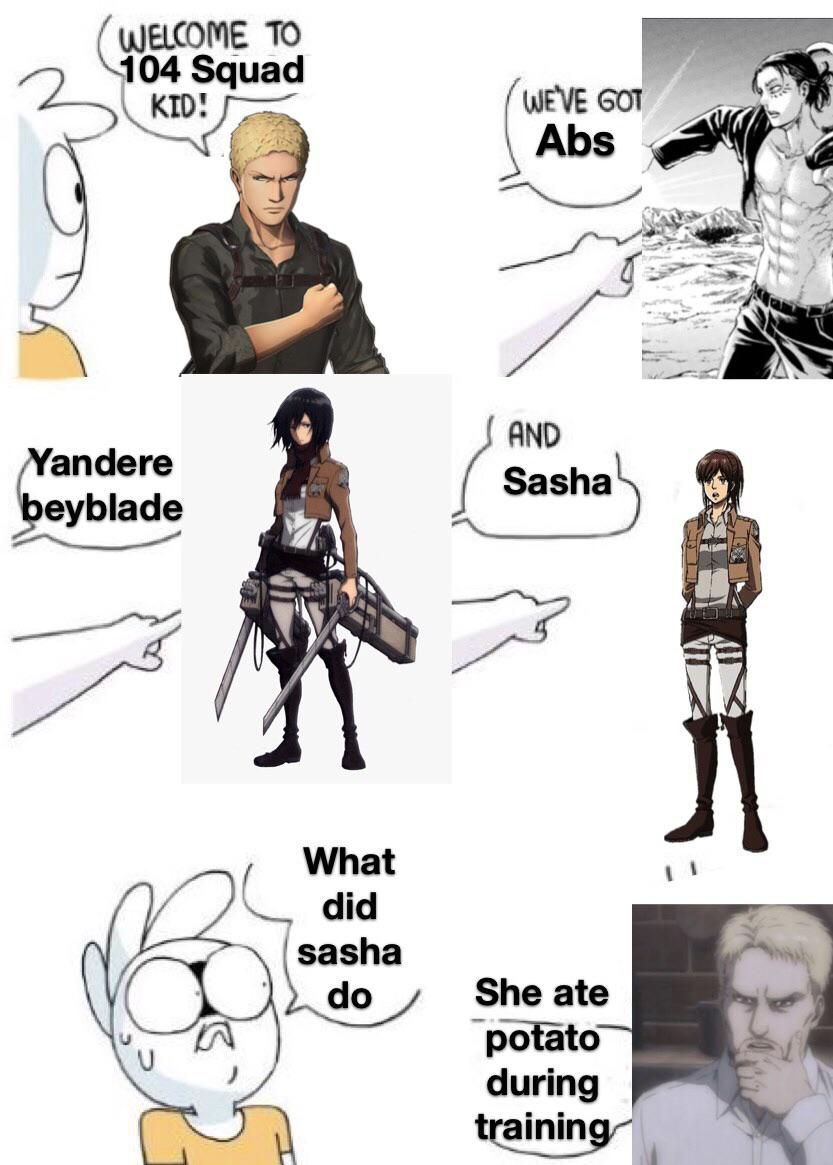 7 Meme Sasha Attack on Titan, Isi Kepalanya Kentang Melulu!