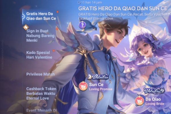 Event Hero Da Qiao dan Sun Ce Gratis di Honor of Kings