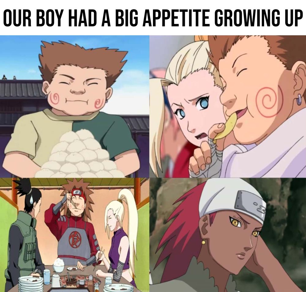 8 Meme Choji Akimichi, Ninja yang Hobinya Makan Mulu!