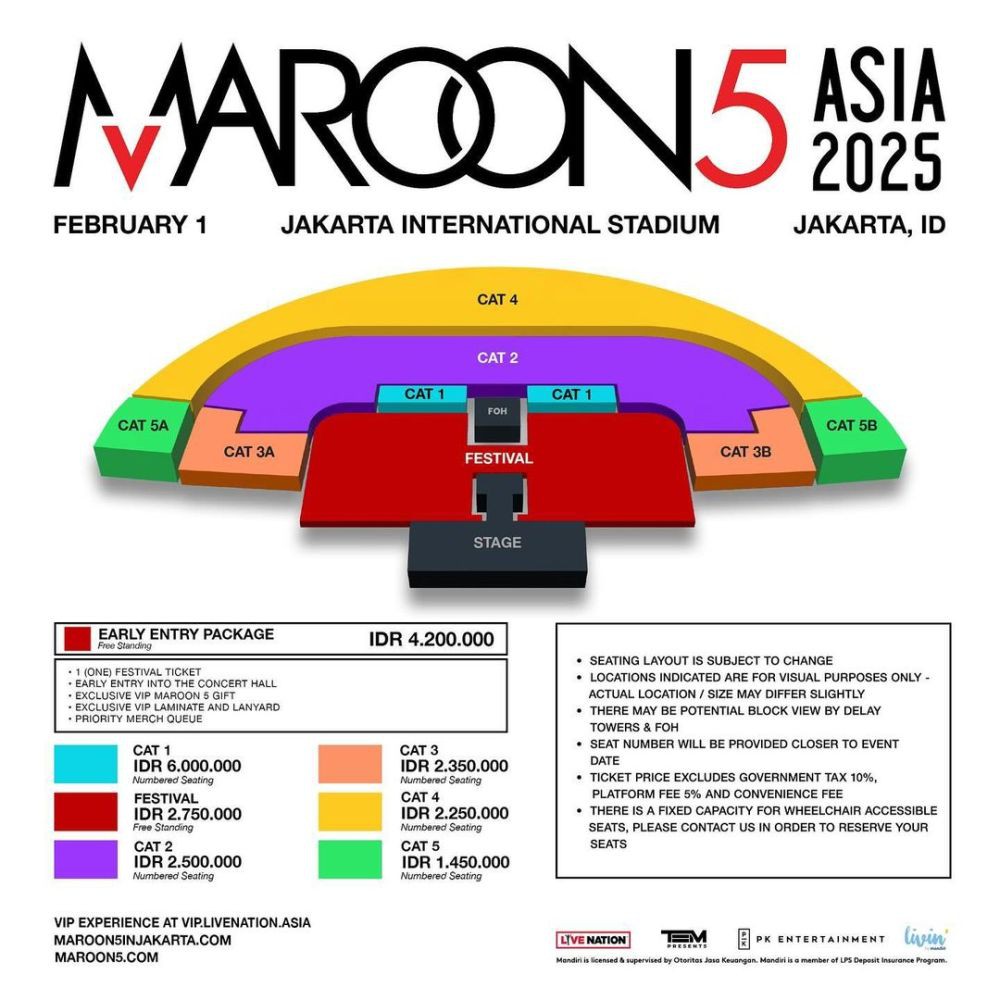 Harga Tiket Maroon 5 di Jakarta 2025, Termahal Rp6 Juta Harga Tiket Maroon 5 di Jakarta 2025, Termahal Rp6 Juta